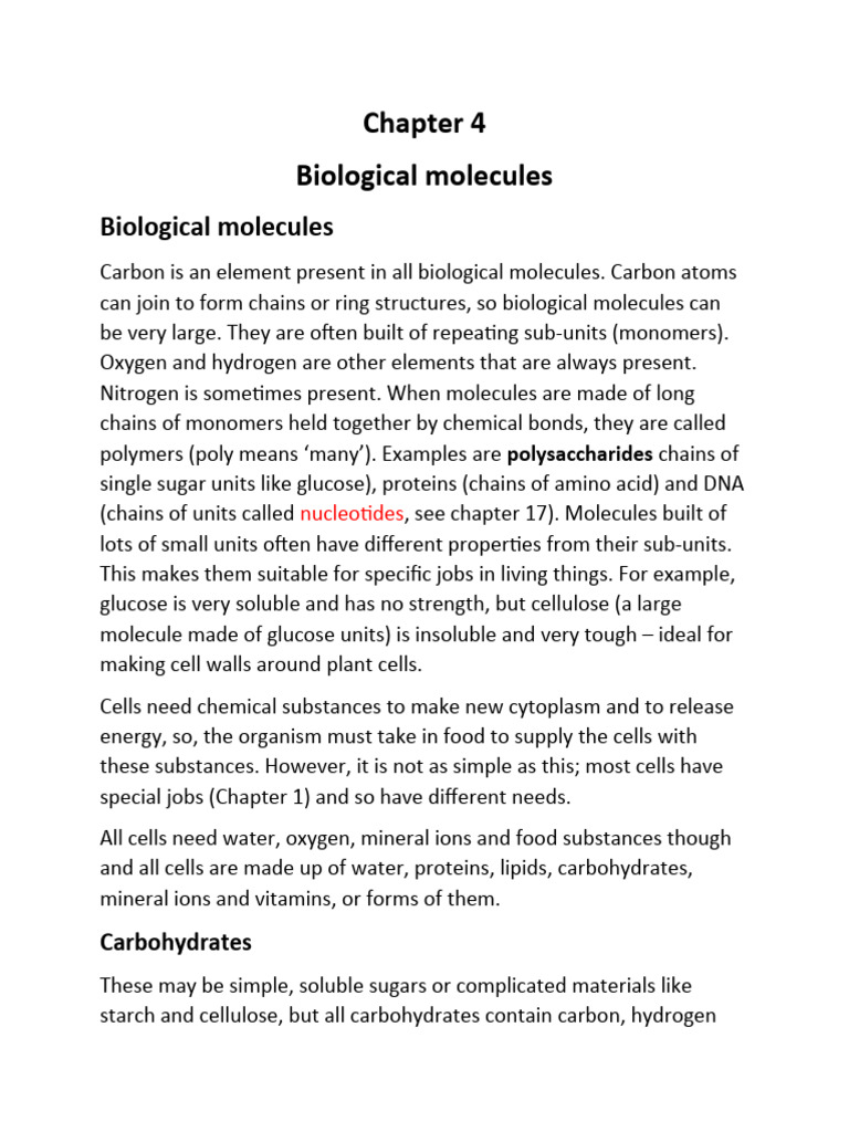 Chapter 4 Biological molecules | PDF | Carbohydrates | Glucose