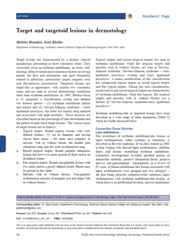 Target and Targetoid Lesions in Dermatology | PDF | Diseases And ...