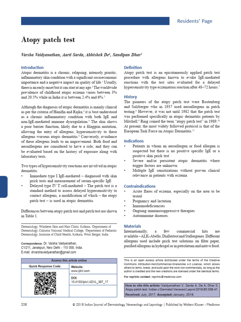 Atopy Patch Test Pdf Dermatitis Allergen