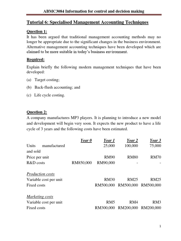 tut 6 | PDF | Management Accounting | Product Lifecycle