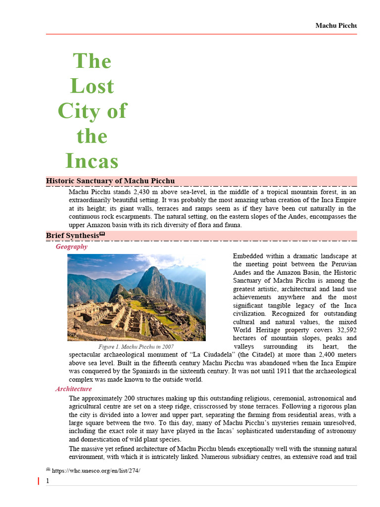 Machu Picchu | PDF | Machu Picchu | Earth Sciences