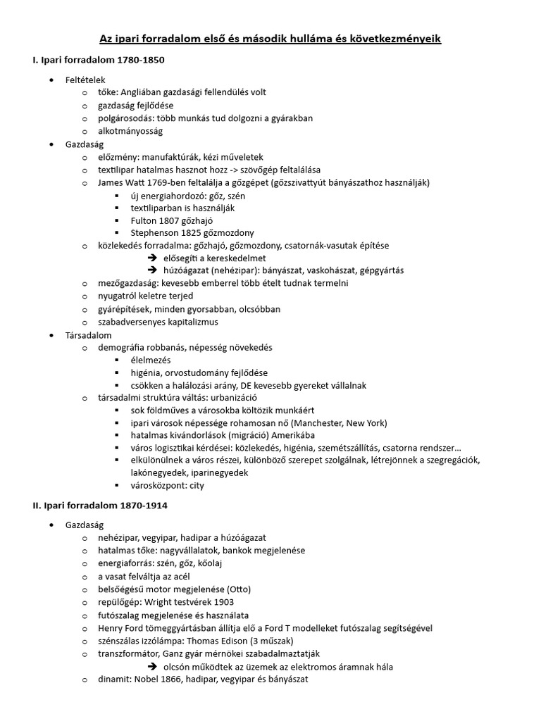 Az Ipari Forradalom Első És Második Hulláma És Következményeik | PDF