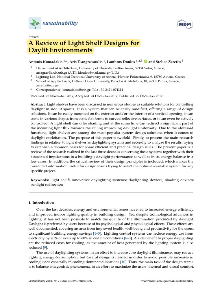 A Review of Light Shelf Designs For Daylit Environments | PDF ...