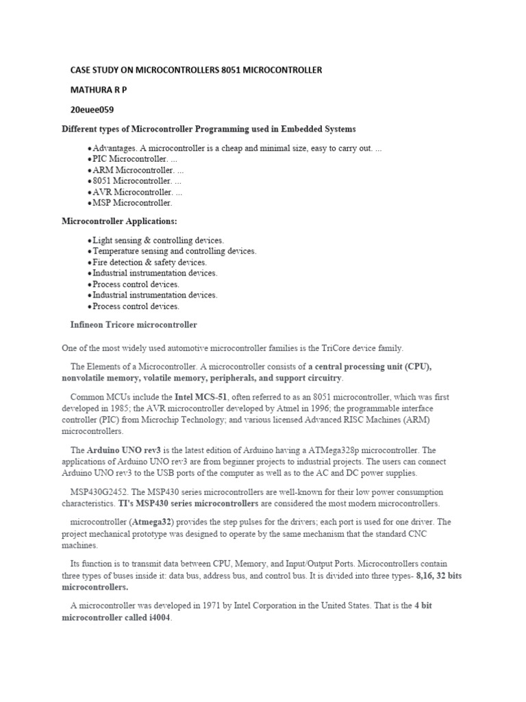 Case Study 20EUEE054 | PDF | Microcontroller | Embedded System