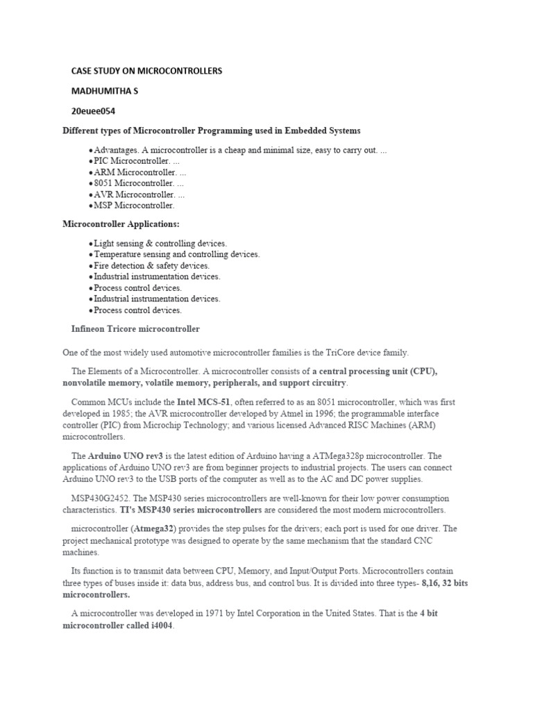 Case Study On Microcontrollers Madhumitha S 20euee054 | PDF | Microcontroller | Embedded System
