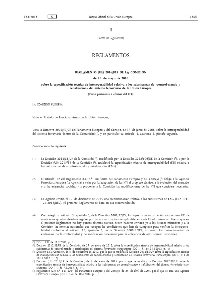 6-Reglamento 919-2016 ETI CMS | PDF | Comisión Europea | Unión Europea