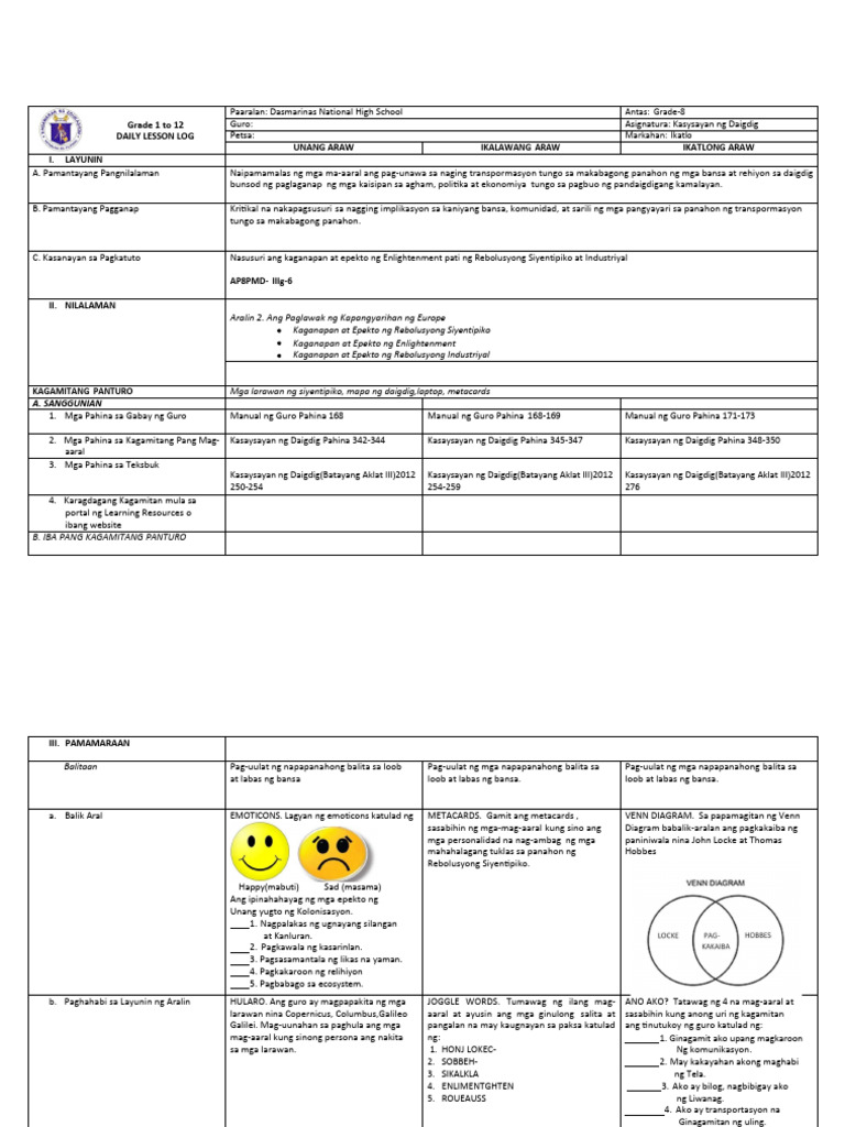 Daily Lesson Plan in AP 8 | PDF