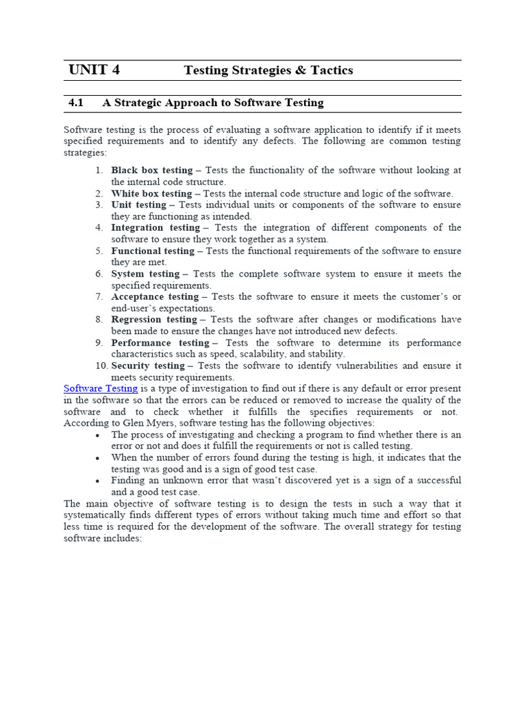 UNIT 4 Testing Strategies | PDF | Software Testing | Software ...