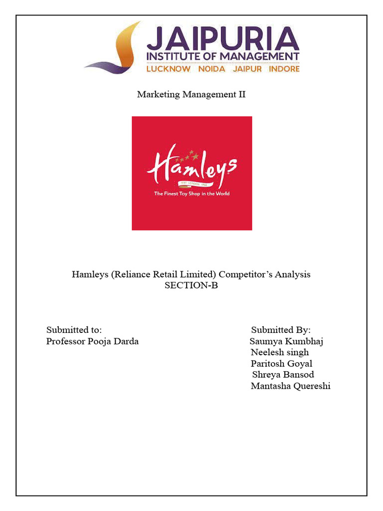 Competitor s Analysis Group 9 Section B PDF Toys Retail