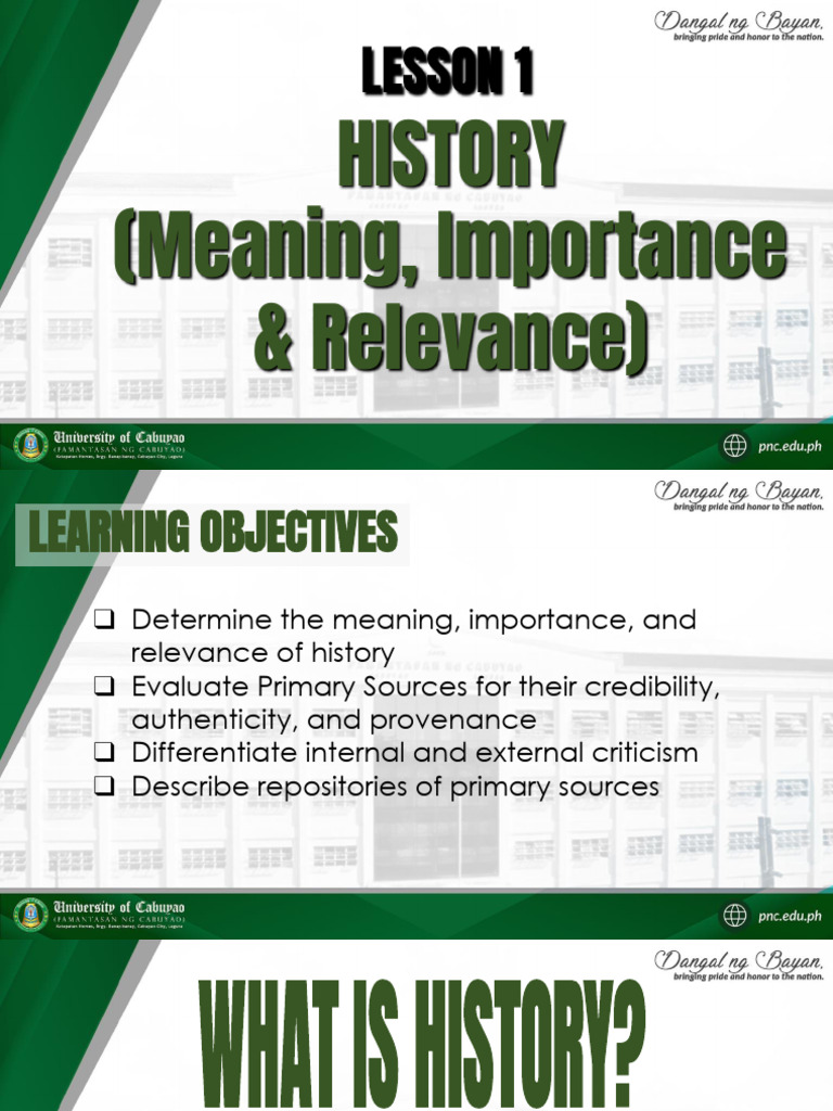Lesson 1-History Meaning Importance Relevance (20240223220008) | PDF ...