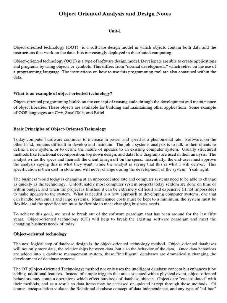 OOADS Notes-) BTIT604-Object Oriented Analysis and Design | PDF ...