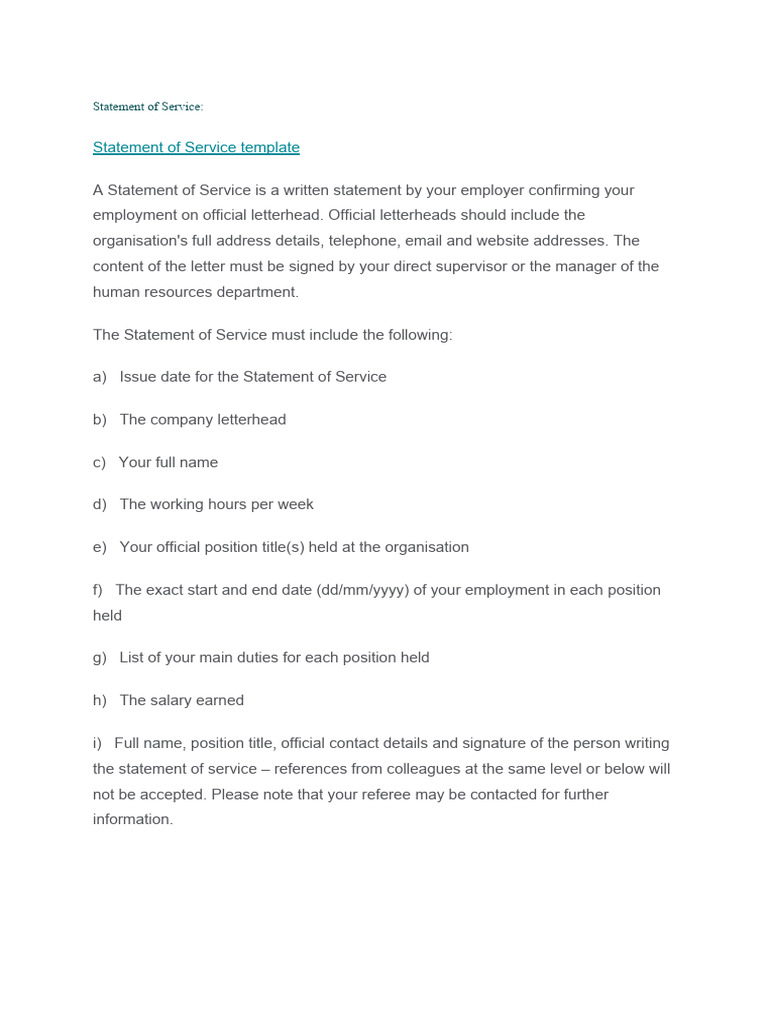 Statement of Service requirements | PDF