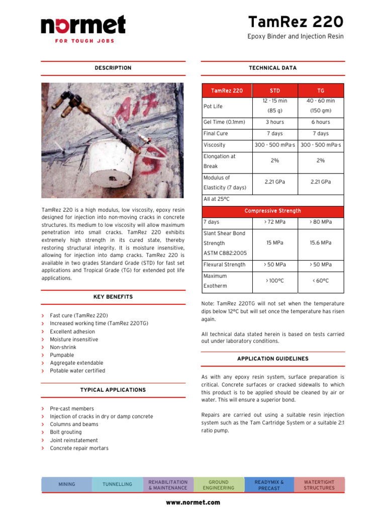 TamRez 220 Epoxy Resin for Concrete Repair | PDF | Epoxy | Concrete