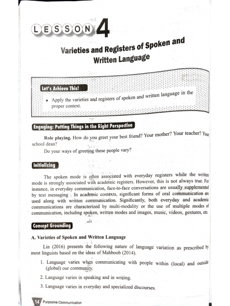 Varieties and Registers of Spoken and Written Language | PDF