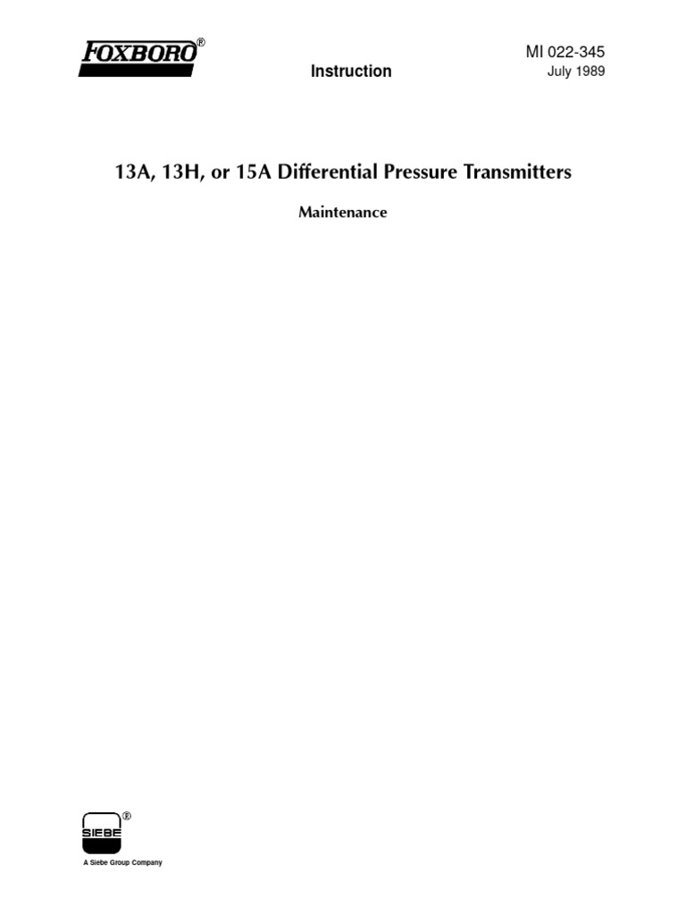 Foxboro 13A/15A Transmitter Manual | PDF | Screw | Bending