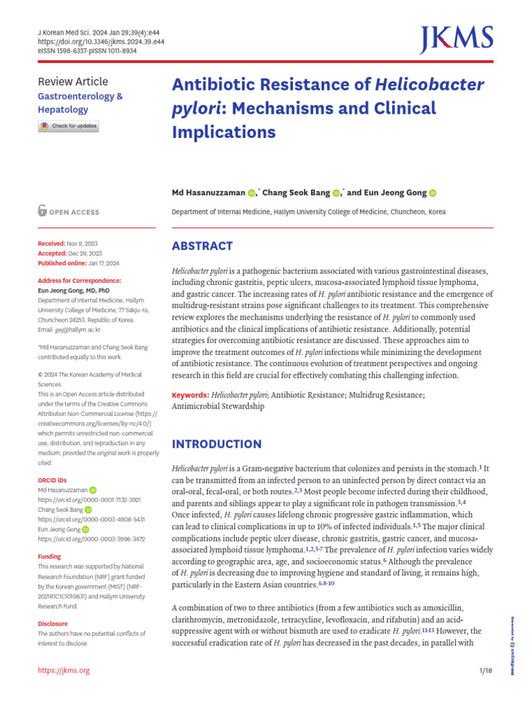 Antibiotic Resistance of Helicobacter Pylori Mechanisms and Clinical ...