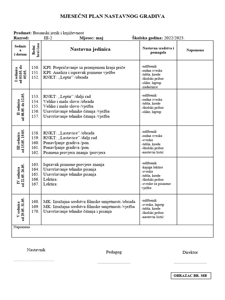 Mjesečni Za Maj 2022-2023 - Treći I Peti Razred | PDF
