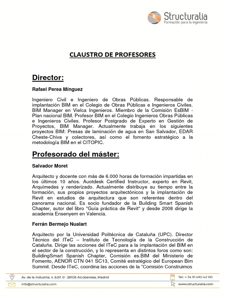 Claustro Profesores Máster BIM Civil | PDF | Modelado de información de ...