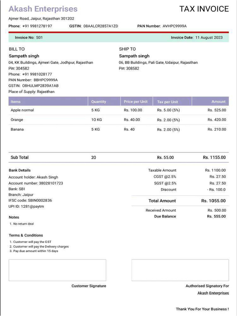 Standard Electrical Shop Bill | PDF