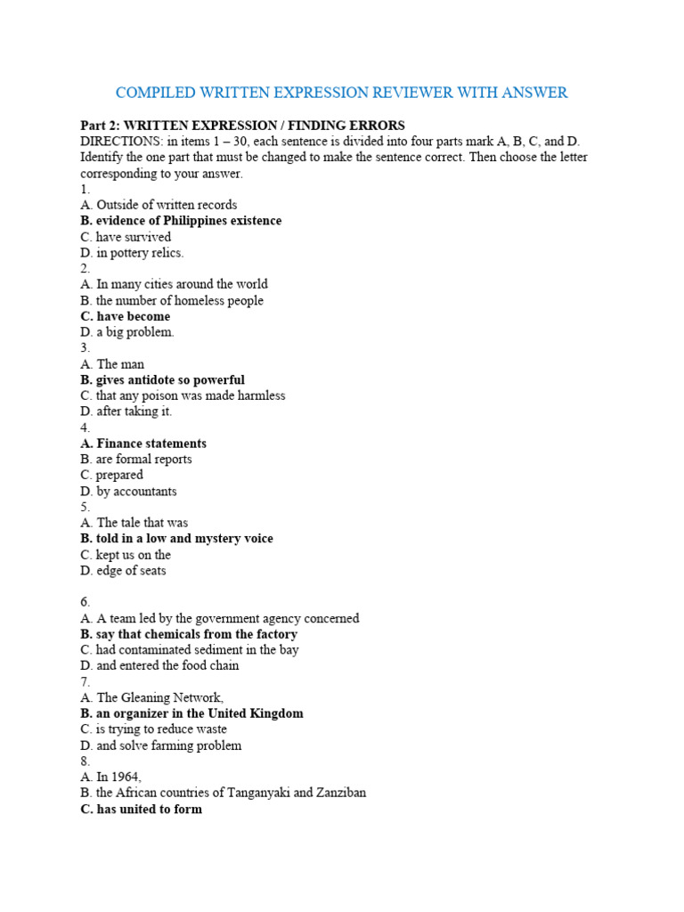 Compiled Written Expression Reviewer With Answer | PDF