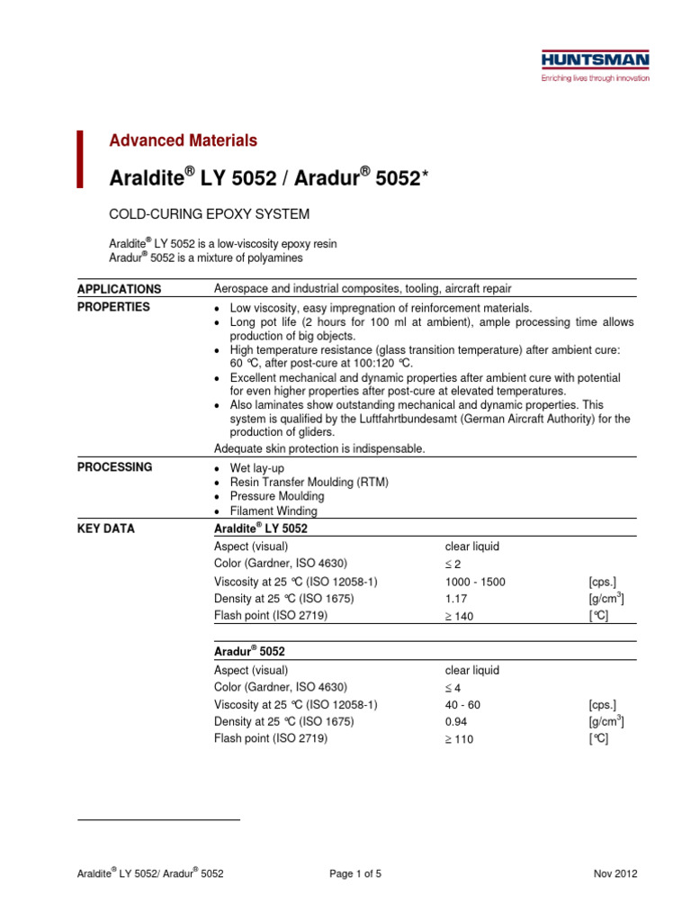 ARALDITE LY 5052 ARADUR 5052 Technical Datasheet (US) | PDF | Ultimate ...