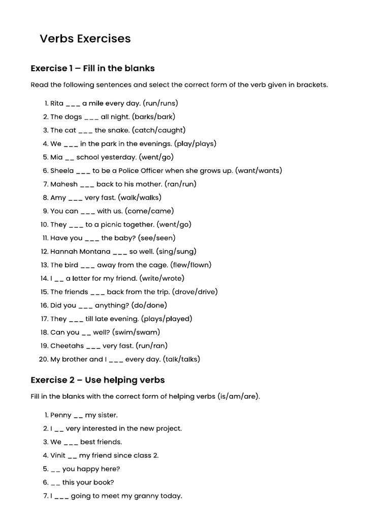 Verbs Exercises | PDF