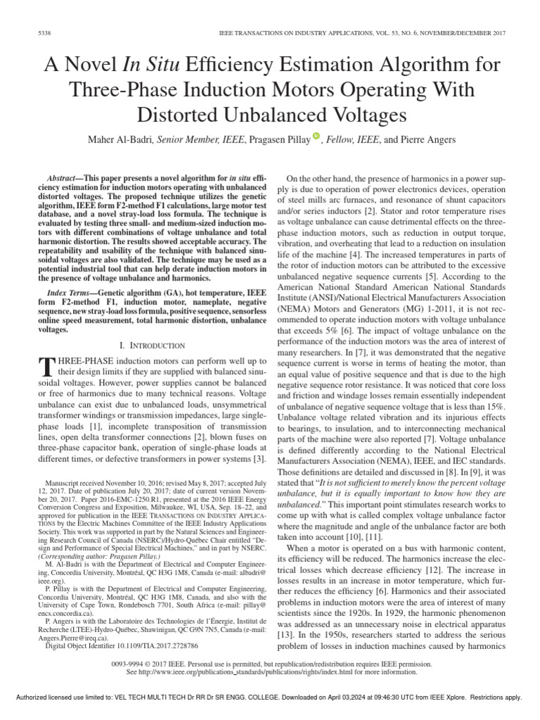 A Novel In Situ Efficiency Estimation Algorithm For Three Phase