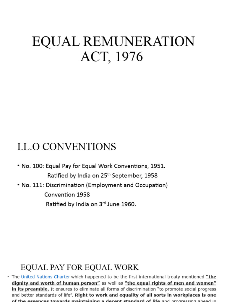 Equal Remuneration Act Overview 1976 | PDF | Equal Pay For Equal Work ...