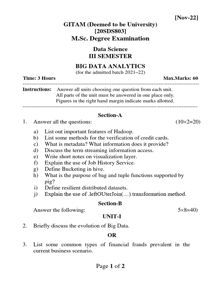 M.Sc. Big Data Analytics Exam 2022 | PDF | Apache Hadoop | Big Data