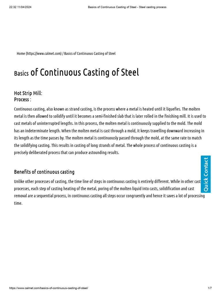 Continuous Casting of Steel Basics | PDF | Secondary Sector Of The ...