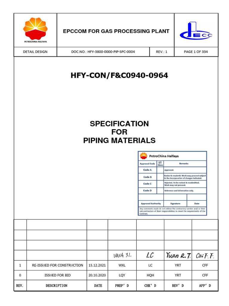 Piping Materials Specification for Gas Plant | PDF | Pipe (Fluid ...