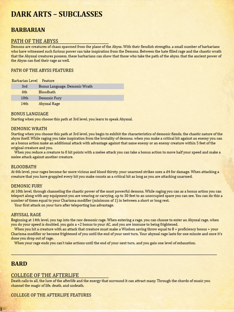 Dark Magic Subclasses | PDF | Wizards Of The Coast | Dungeons & Dragons