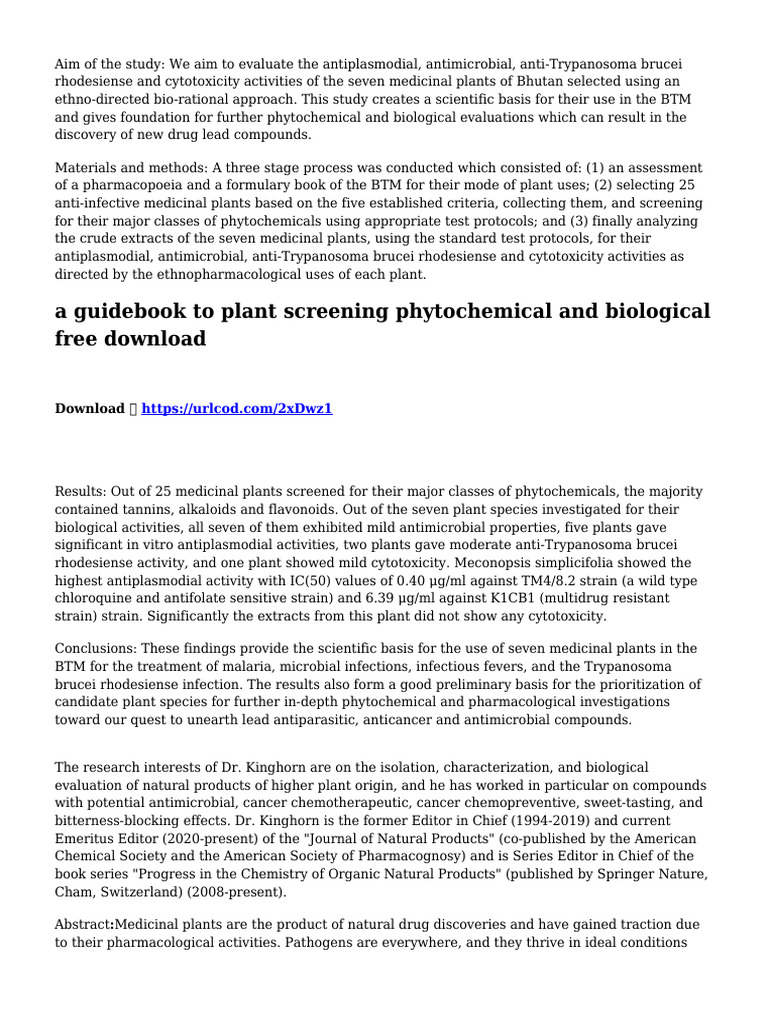 A Guidebook To Plant Screening Phytochemical and Biological | PDF | Biology