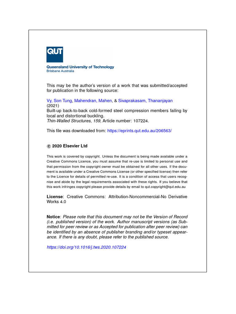 Built-Up Back-To-Back Cold-Formed Steel Compression Members Failing by ...