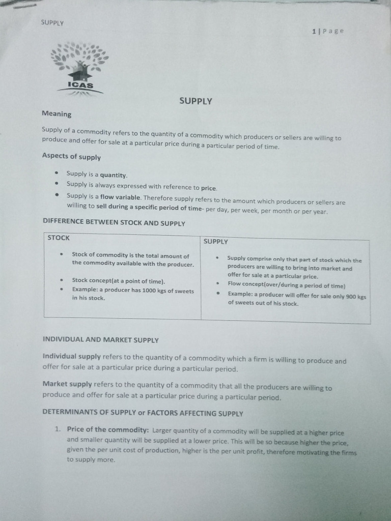 supply notes | PDF | Supply (Economics) | Profit (Economics)