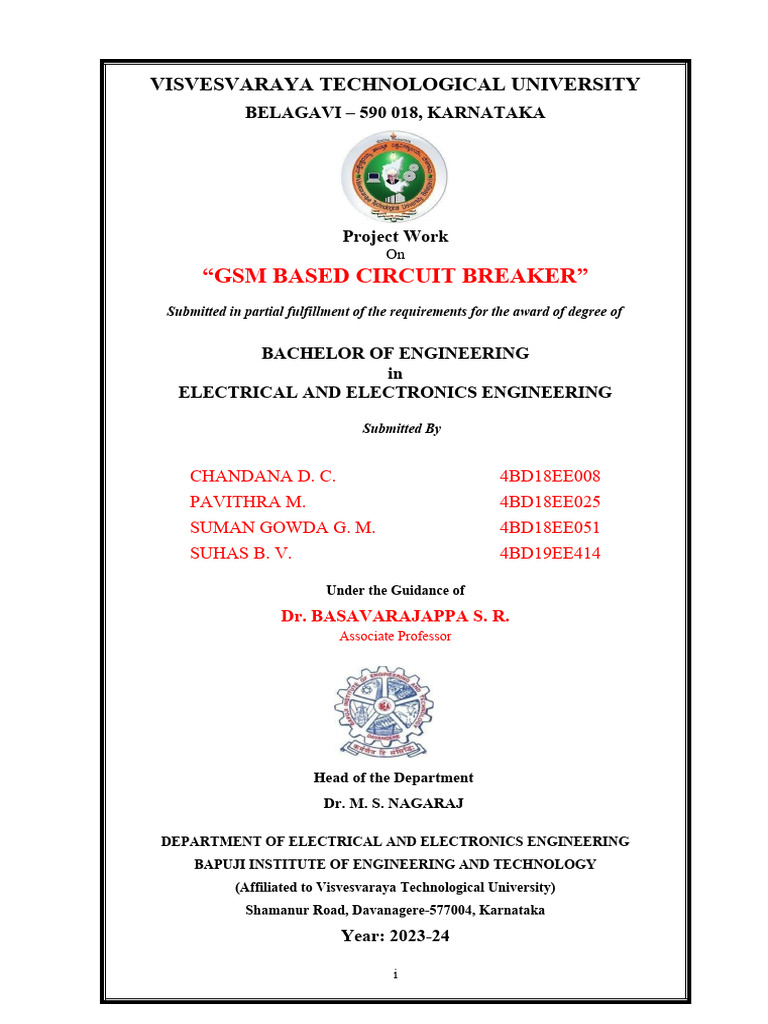 GSM Based Circuit Breaker Project Report | PDF | Leadership | Engineering