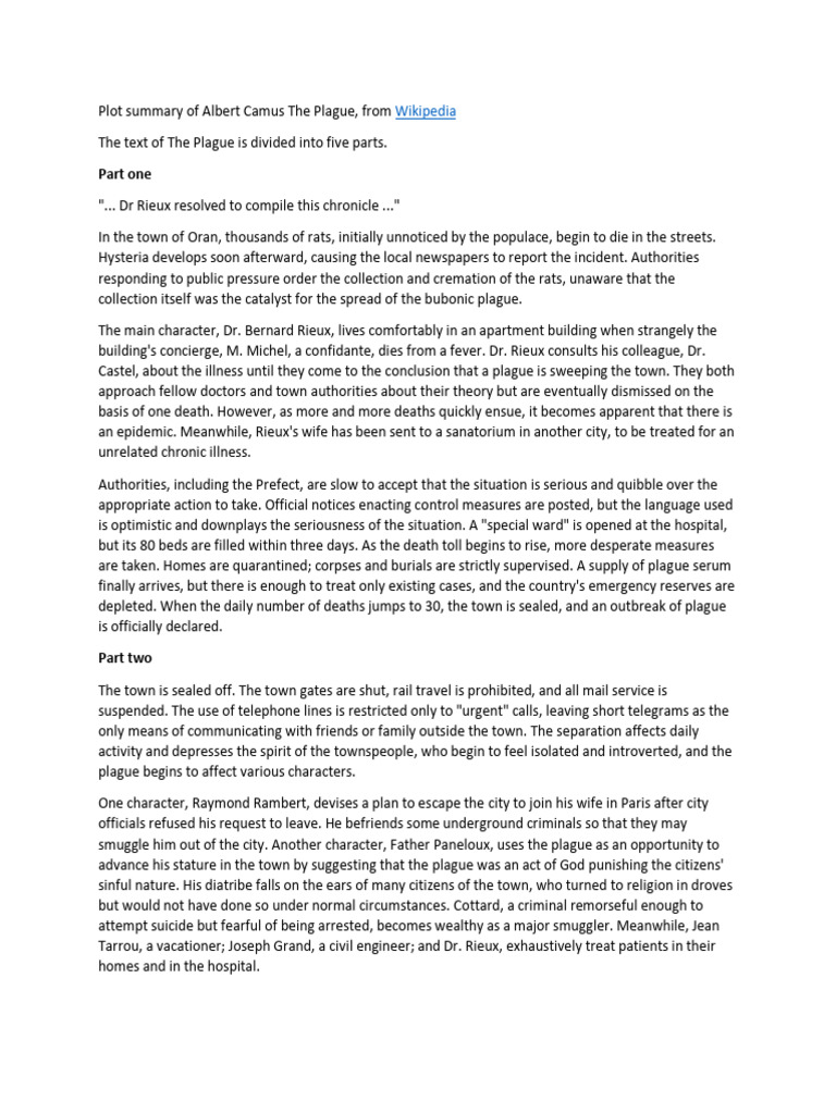 Summary of Camus' The Plague | PDF | Plague (Disease)