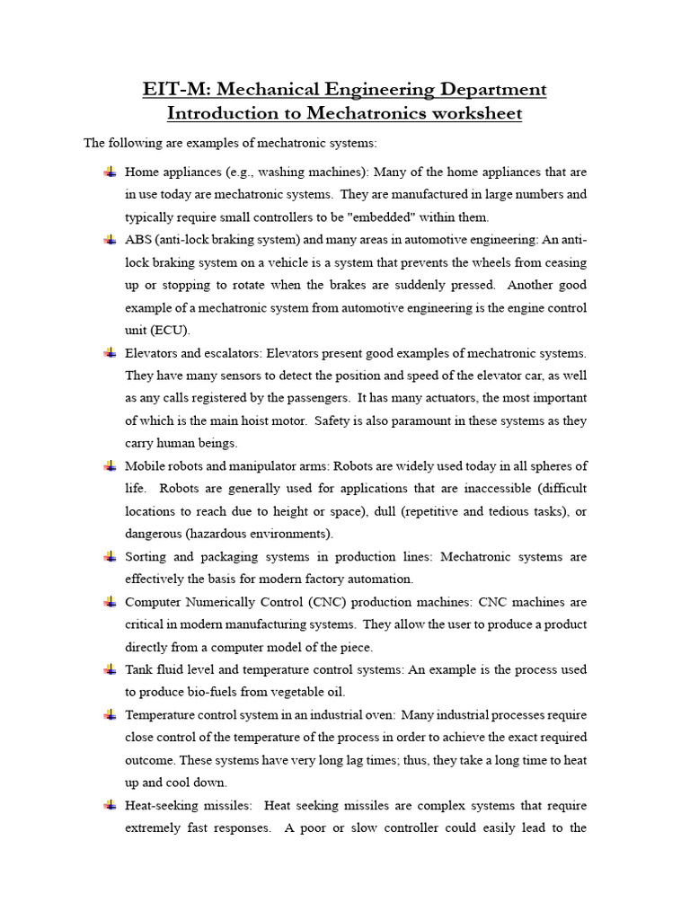 Work Sheet and Assignment | PDF | Mechatronics | Electric Motor