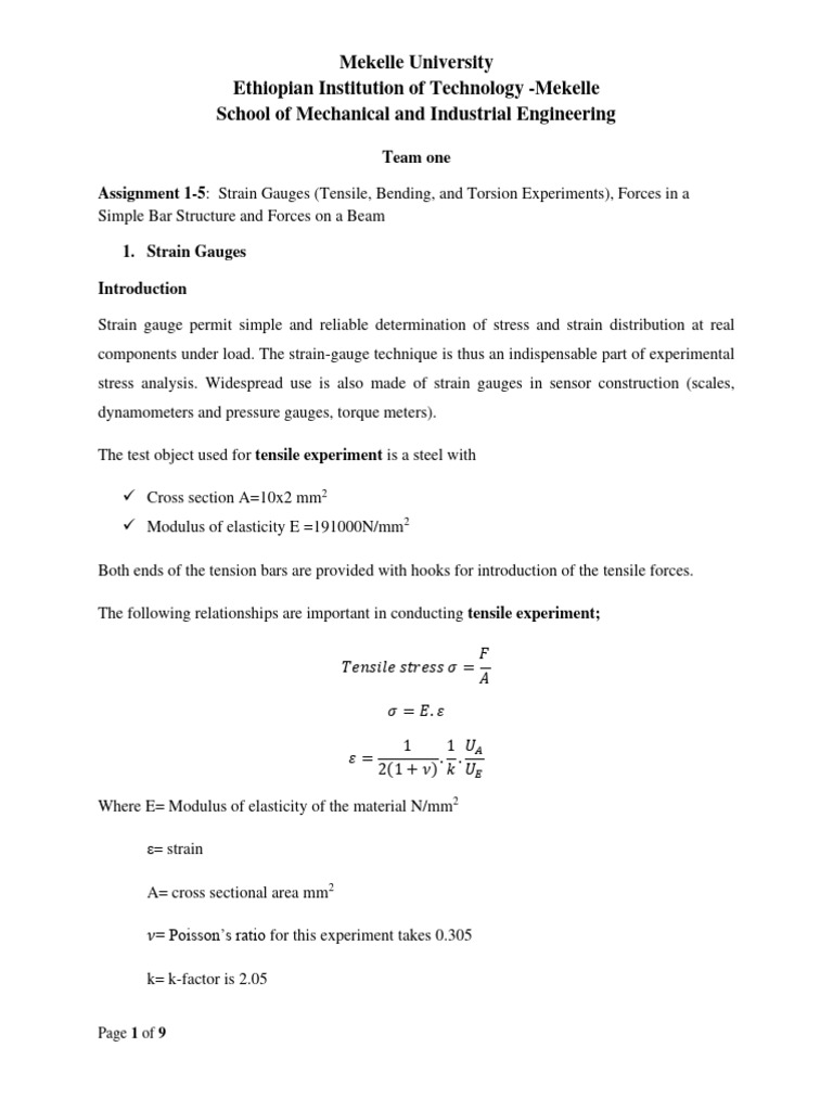 SOLIDLAB Assignment 1-5 Section Two Team One | PDF | Young's Modulus | Bending