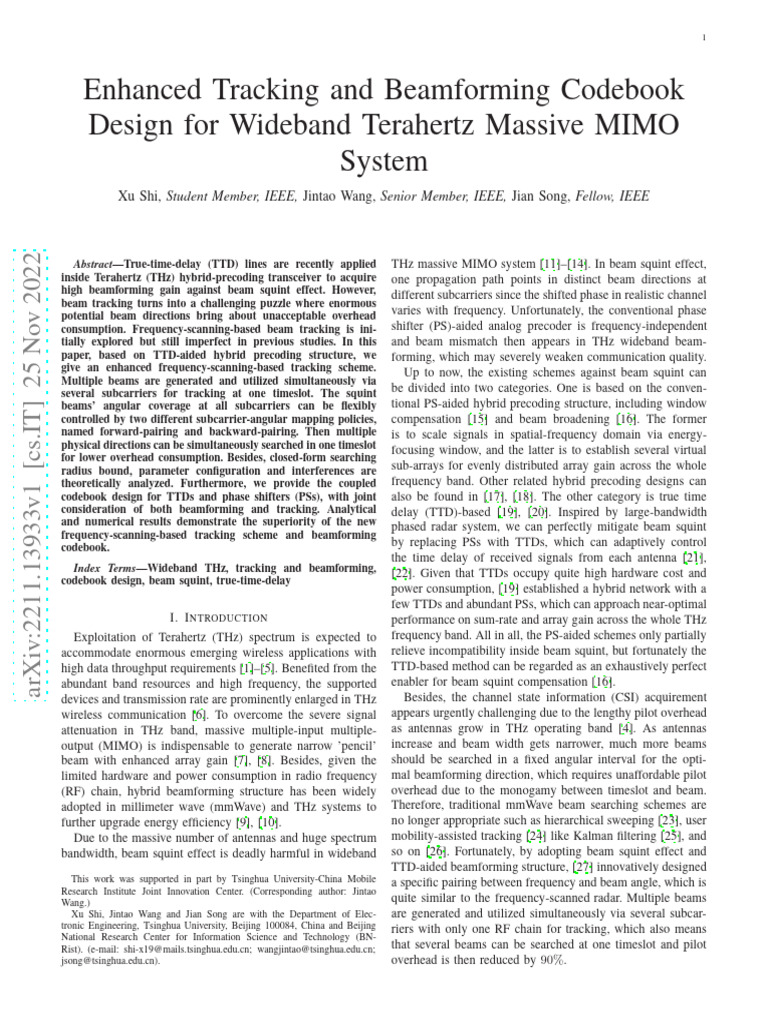 Enhanced Tracking and Beamforming Codebook Design For Wideband Terahertz Massive MIMO System ...
