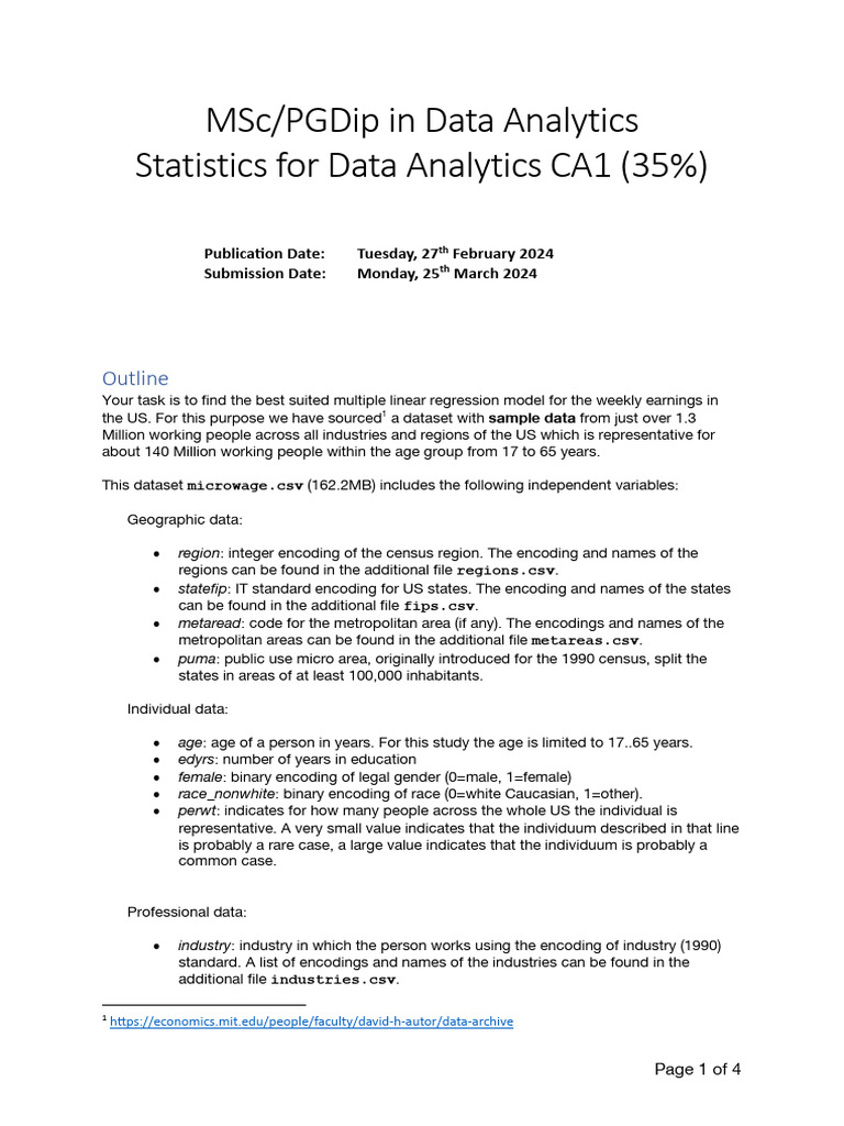 Statistics CA 2023-24 Sem 2 | Download Free PDF | Regression Analysis ...