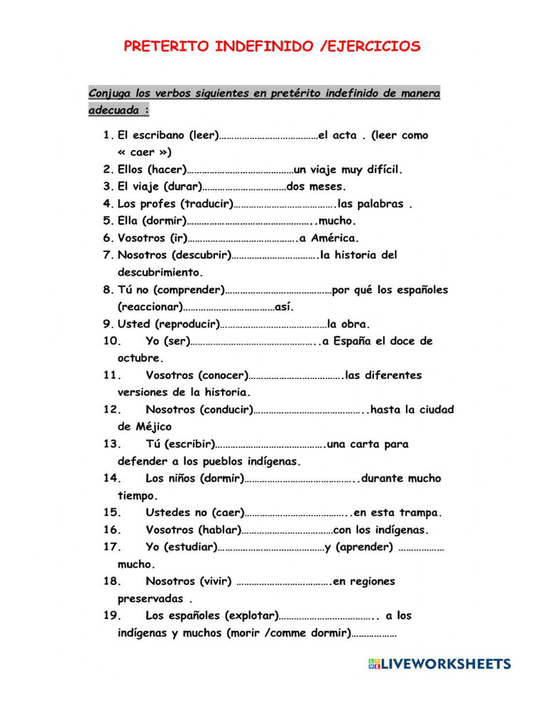 Indefinido Ejercicios | PDF