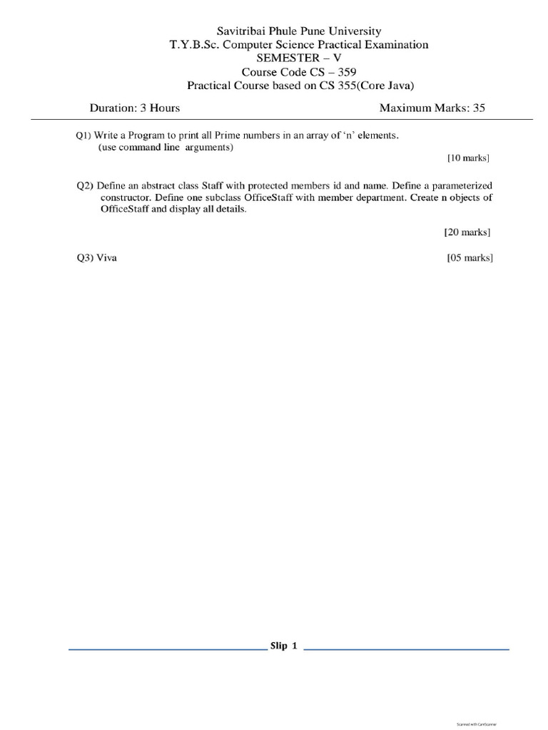 T.Y.B.Sc. CS-359 Practical - Slips | PDF