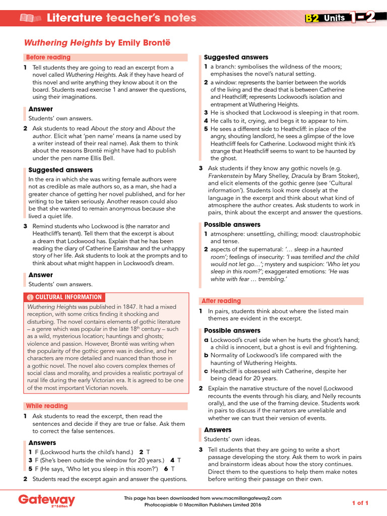 Wuthering Heights: Student Guide | PDF | Wuthering Heights | Heathcliff ...