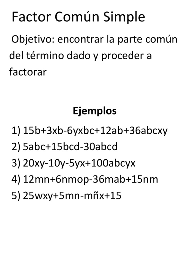 Ejercicios de Factor Común Simple | PDF