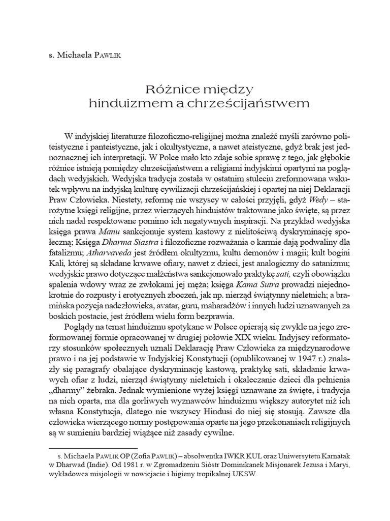 Pawlik Roznice Miedzy Hinduizmem A Chrzescijanstwem | PDF Pawlik Roznice Miedzy Hinduizmem A Chrzescijanstwem | PDF