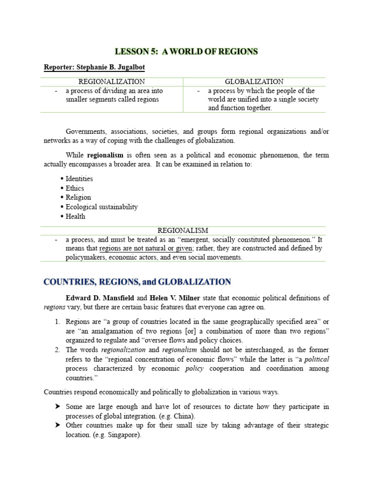 Contemporary Report Presentation A WORLD OF REGIONS 2 | PDF | Opec | Non Governmental Organization