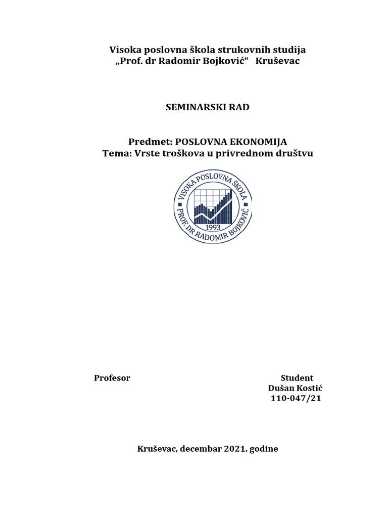 Vrste Troskova U Privrednom Drustvu | PDF