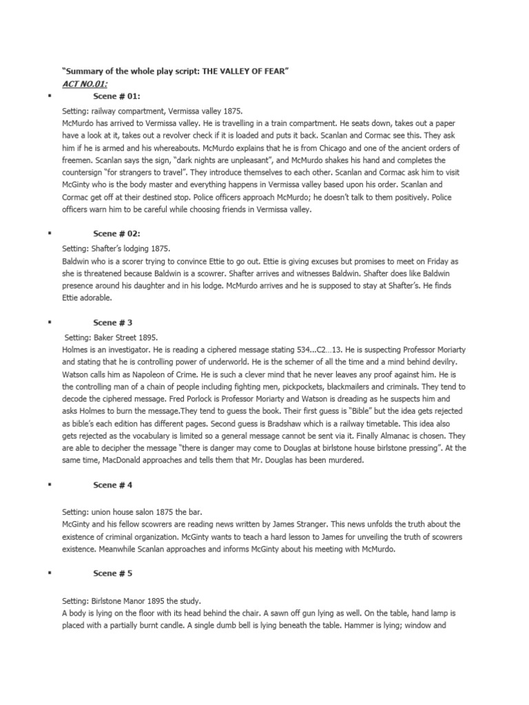 The Valley of Fear Summary & Synopsis | PDF | The Valley Of Fear ...