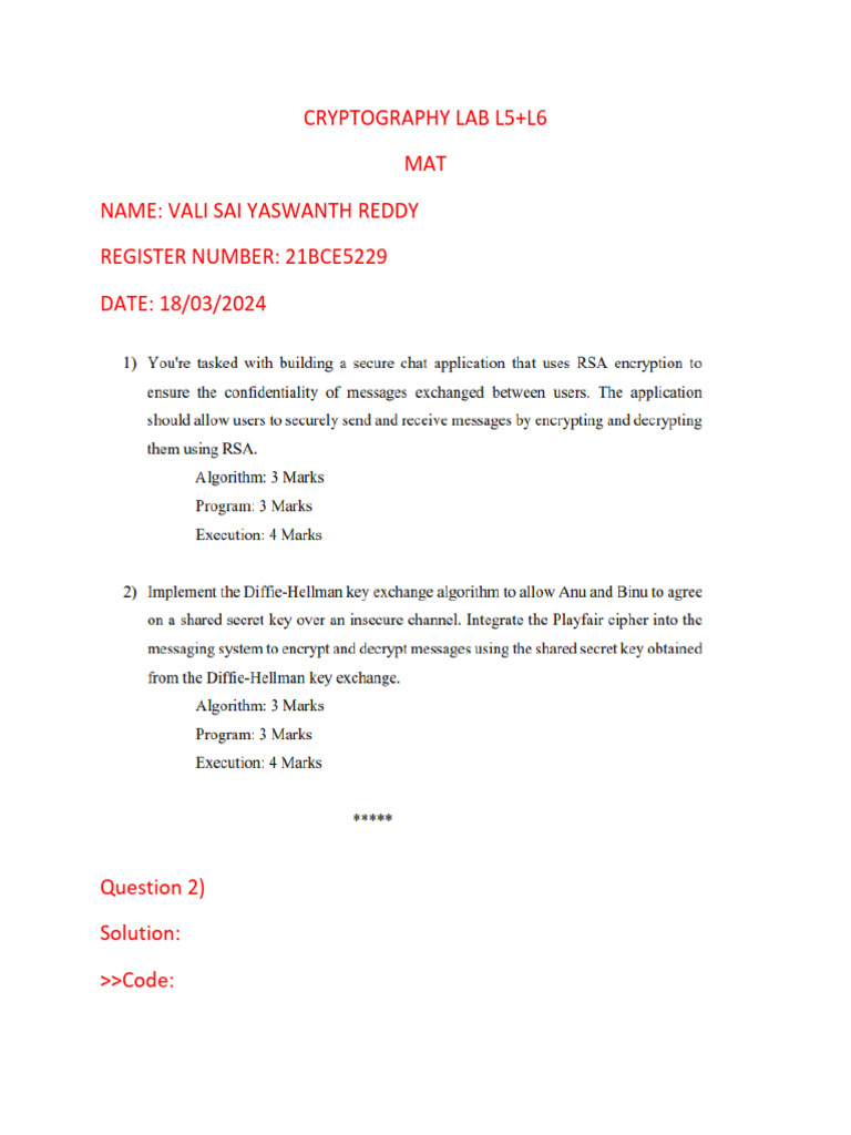 21BCE5229 CRYPTOGRAPHY LAB MAT L5+l6 | PDF | Software | Computer Engineering